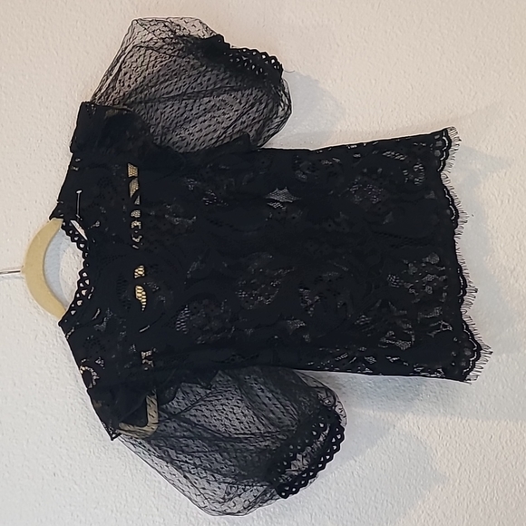 peach | Tops | Nwot Peach Black Lace Blouse Very Wednesday Adams Small ...